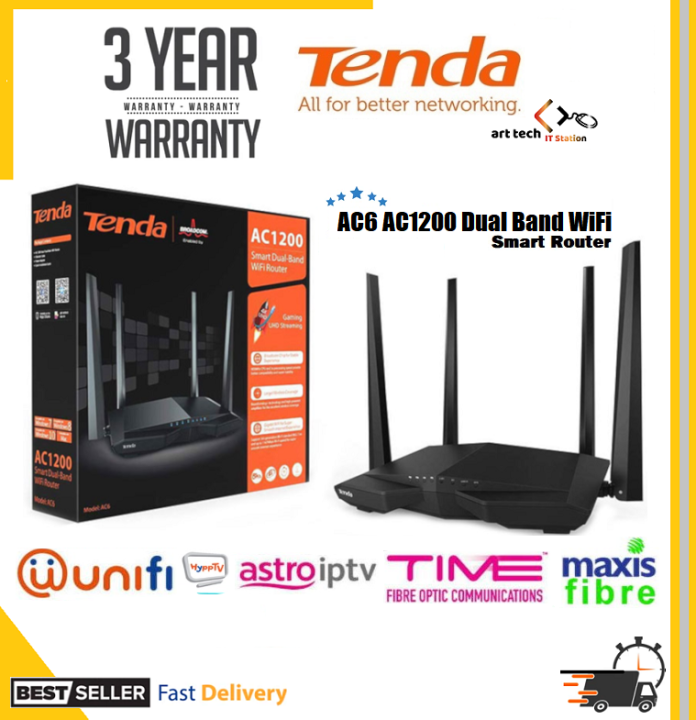 TENDA AC6 AC1200 SMART DUAL BAND WIRELESS ROUTER | Lazada