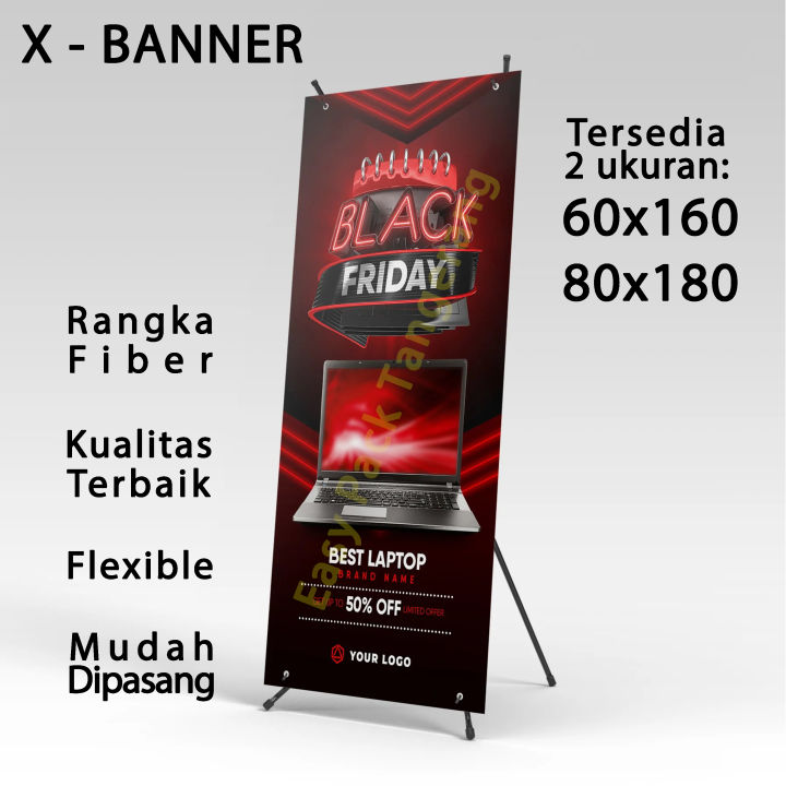 X Banner XBanner Stand Banner Display Tiang Rangka Hitam 60x160 80x180 ...
