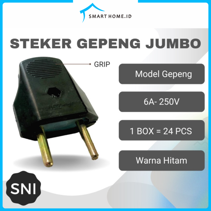 Steker Gepeng Mini Biasa Sambungan Listrik 6A-250V - Hitam | Lazada ...