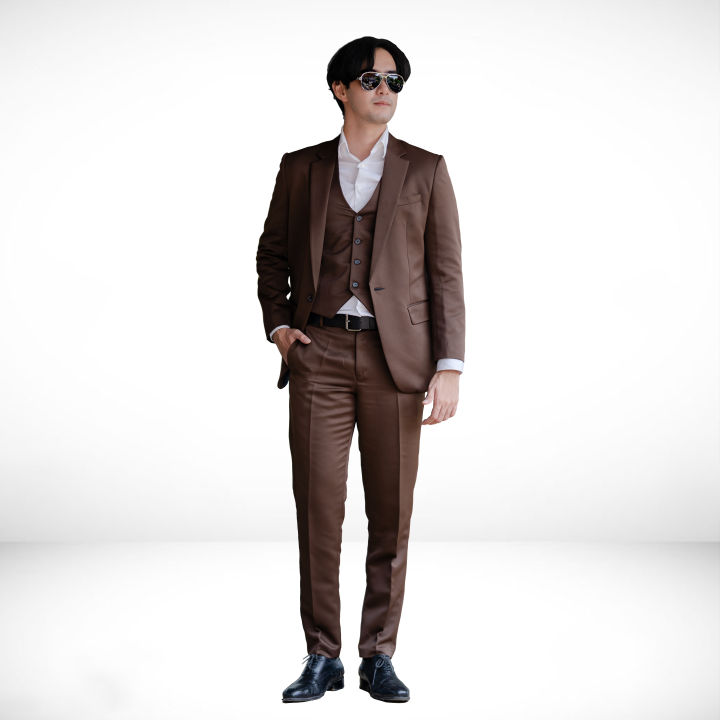 Setelan Jas Celana dan Rompi Pria - Jas Pria Coklat - Slim Fit - High ...