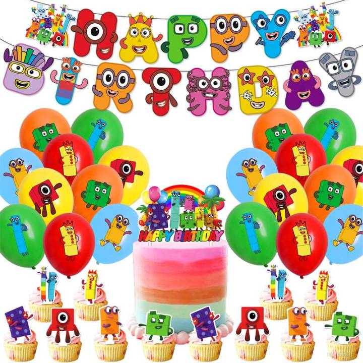 Digital building block theme kids birthday party decorations banner ... Digital building block theme kids birthday party decorations banner ...