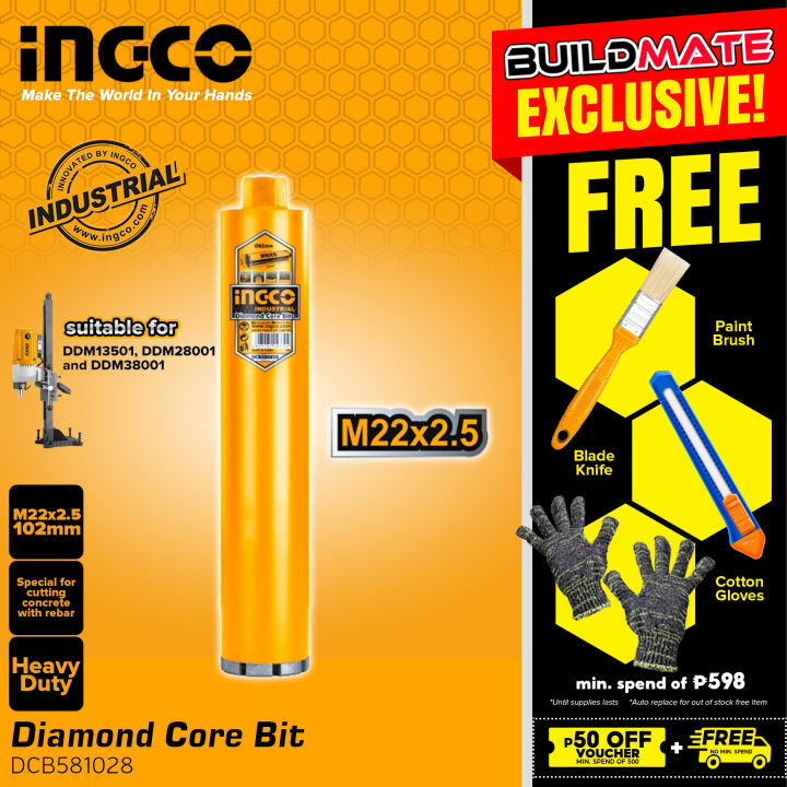 BUILDMATE Ingco Diamond Core Bit 65MM / 102MM / 152MM M22x2.5 Wet & Dry ...