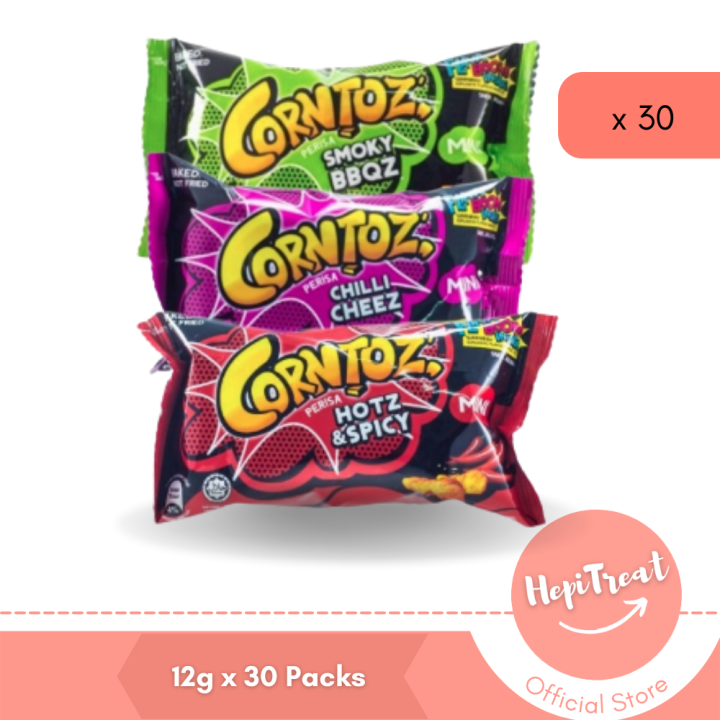 Mini Corntoz Snack - Chilli Cheez / Hot & Spicy / Smoky BBQ - 30 Packs ...
