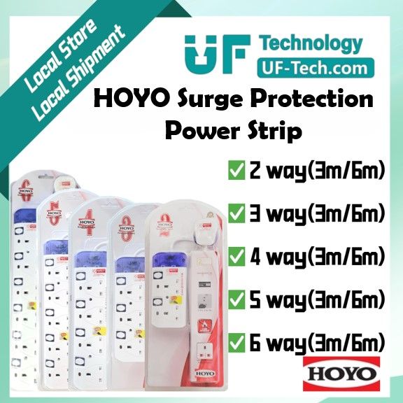 HOYO 3 Pin PSO Surge Protection Extension Socket/Power Strip 2/3/4/5/6 Way 3/6m | Lazada Singapore