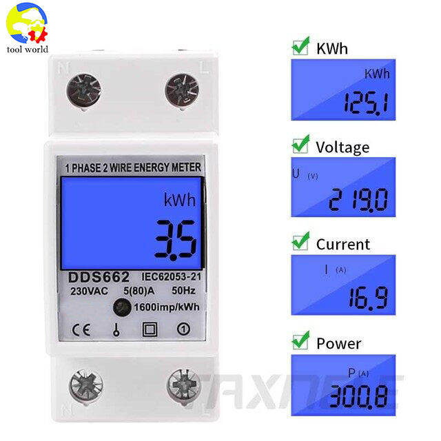 Single Phase Two Wire LCD Digital Display Wattmeter Power Consumption ...