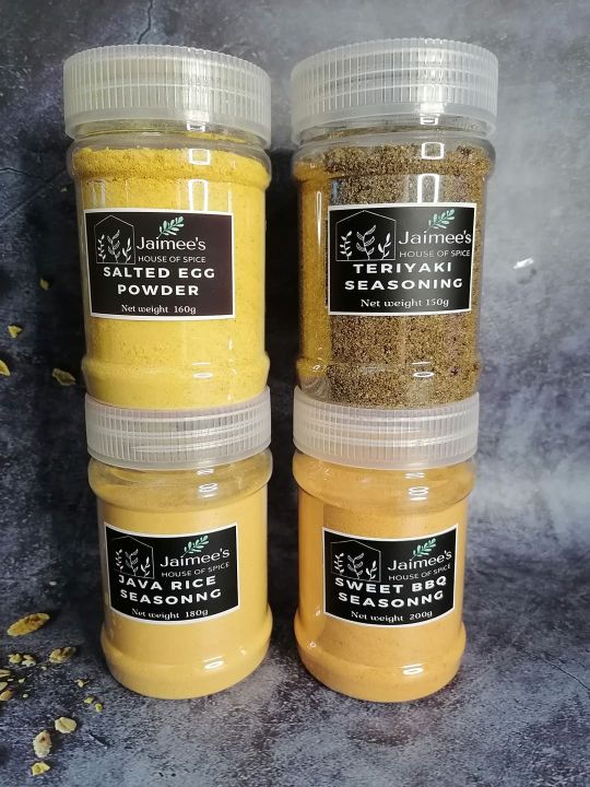 salted egg powder, sweet bbq powder, teriyaki seasoning, java rice ...