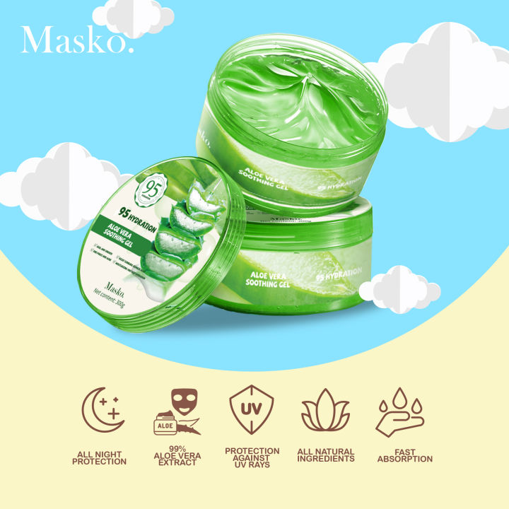 Masko. 95% Hydrating Aloe Vera Vitamin E Soothing Gel Moisturizing ...