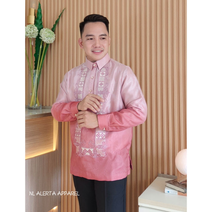 MODERN BARONG TAGALOG FOR MEN MONOCHROMATIC OLD ROSE | Lazada PH