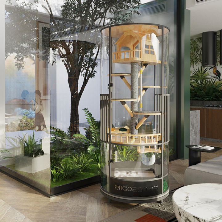 Miaozan 360 rotatable cat cage villa solid wood luxury panoramic ...