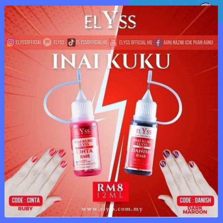 Inai Kuku Elyss original 12ml danish n cinta viral tahan lama mesra ...
