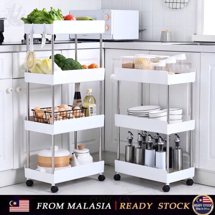 New Design 3/4 Tiers Kitchen/Dapur Racks Bathroom Movable Side Trolley ...