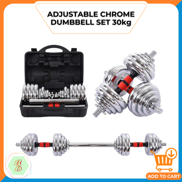 Weight Lifting Adjustable Chrome Dumbbell Set 30Kg 66Lbs, York Fitness ...