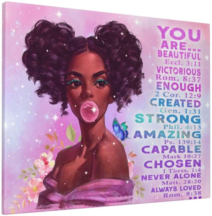 African American Woman Wall Art Black Girl Galaxy Canvas Pink Bubble ...