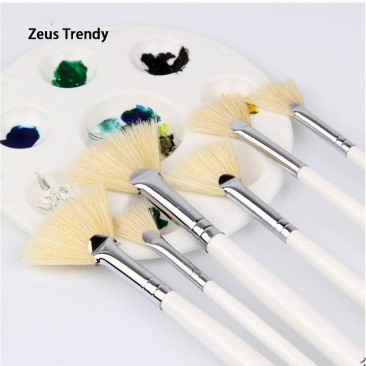 QIAN TI ZI Set 6 oil painting brushes pig's hair in a convenient wooden ...