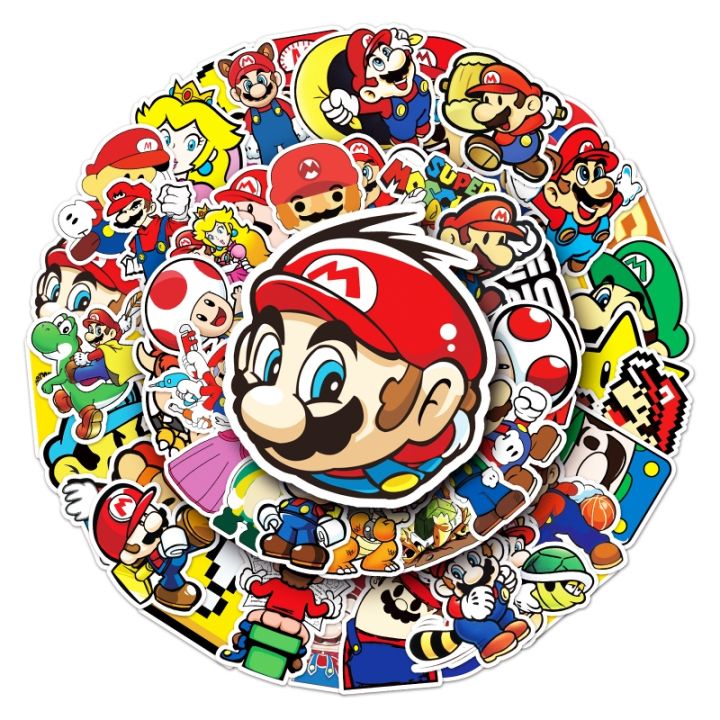 50pcs Kawaii Stickers Classic Game Super Mario Bros. Cartoon Book ...