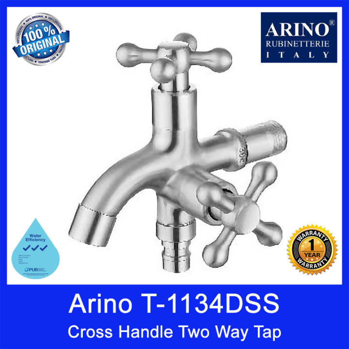 Arino T-1134DSS Cross Handle Two Way Tap. Stainless Steel 304. Satin ...