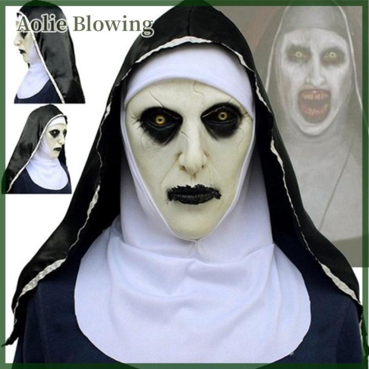 Aolie The Horror Scary Nun Latex Mask w/Headscarf Valak Cosplay for ...