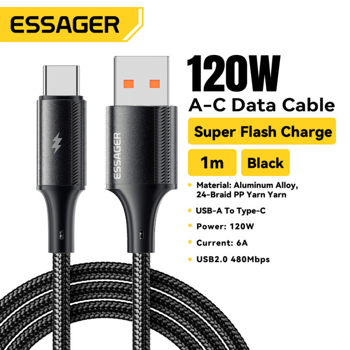 Essager 120W สายเคเบิลชนิด C ชาร์จเร็ว6A ชาร์จ USB อย่างรวดเร็ว A Type ...