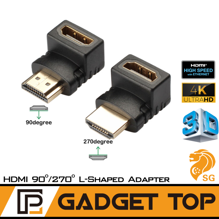 90 Degree / 270 Degree HDMI L SHAPED ADAPTER Male to Female Right Angle ...