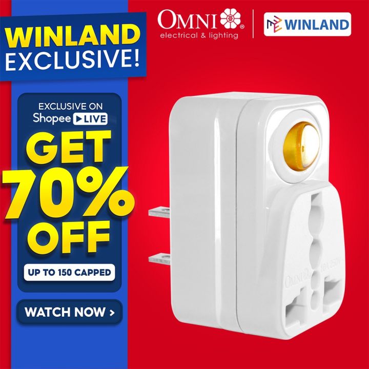 OMNI by Winland Universal Adapter w/ Switch Socket Outlet Adaptor Plug ...