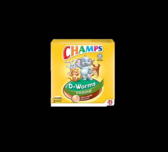 CHAMPS D-WORMS 200MG CHOCOLATE FLAVOUR 2'S | Lazada
