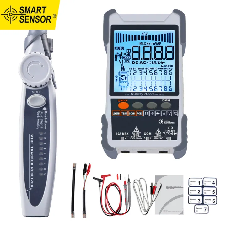 Smart Sensor Handheld Portable 2in1 Network Cable Tester Multimeter LCD ...
