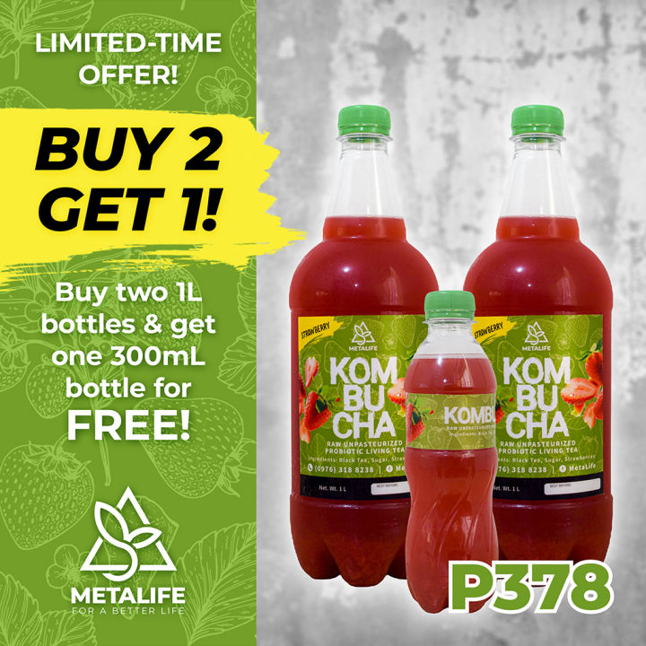 MetaLife Kombucha/ KOMBUCHA TEA/ Strawberry flavor/ FERMENTED BLACK TEA ...