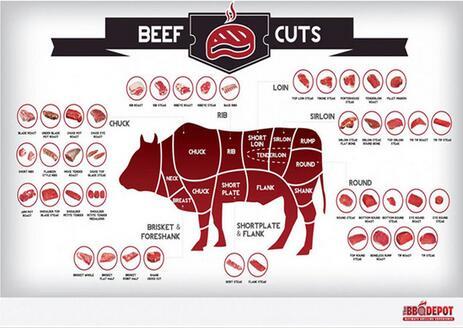 More style Cattle Butcher Chart Beef Cuts Animal Diagram Meat Art Film ...