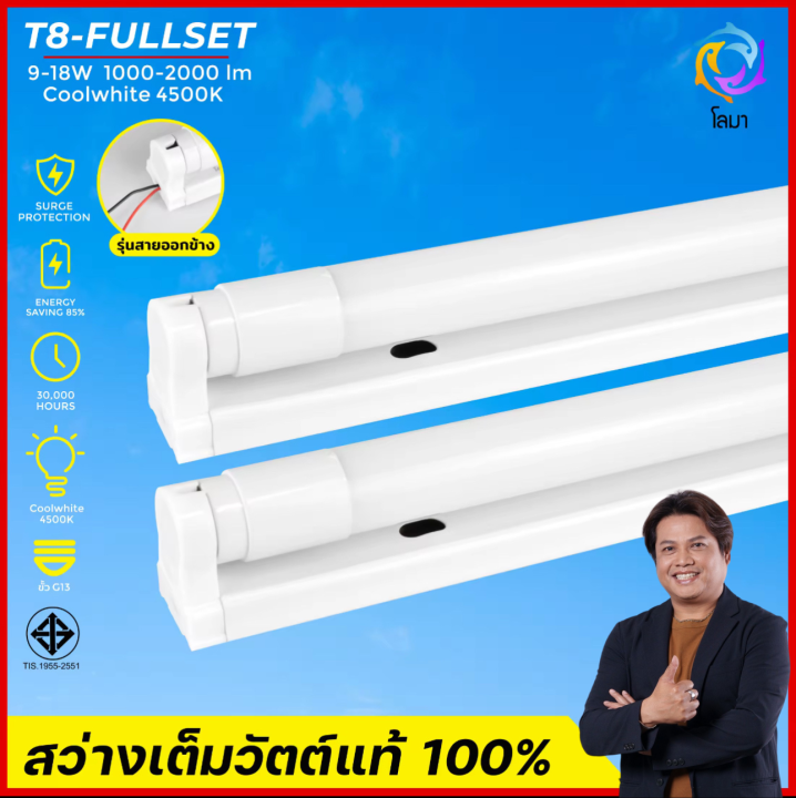 ชุดหลอดไฟLED พร้อมราง ออกข้าง T8 FULL SET 9W 18W หลอดไฟแอลอีดีโลมา | Lazada.co.th