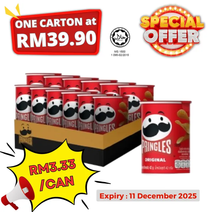 Pringles Potato Chips Carton 12 x 42g - Original [Expiry Date: 11 ...