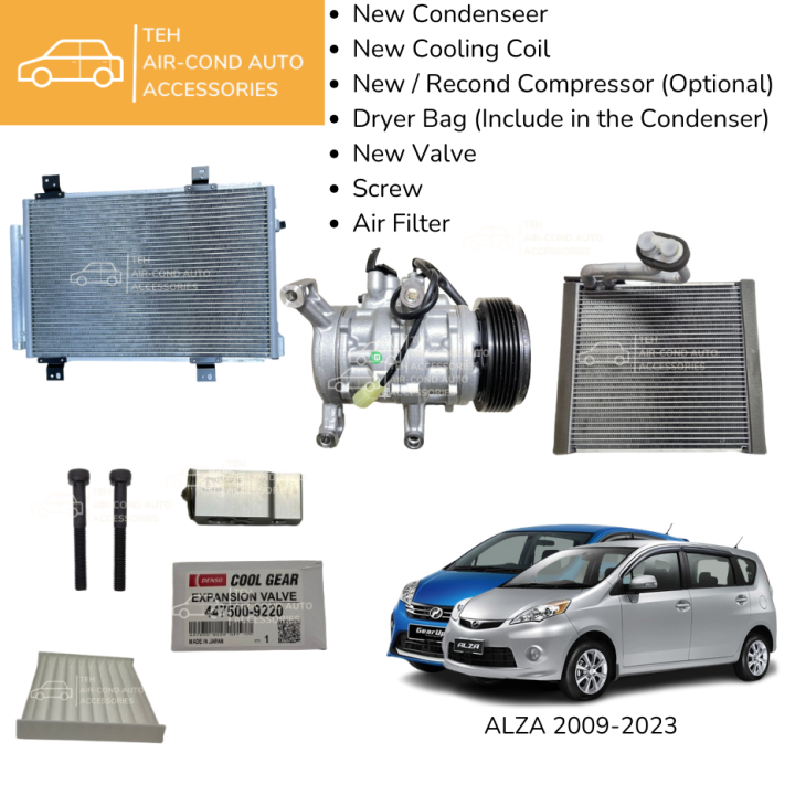PERODUA ALZA FULL SET CAR AIRCOND PARTS COMBO COMPRESSOR CONDENSER ...