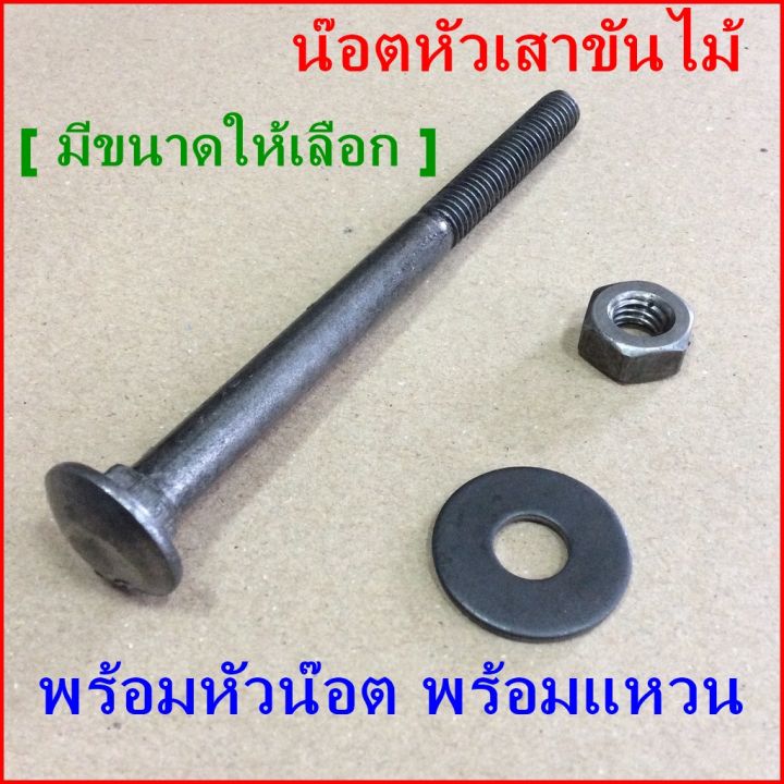 (ราคาต่อชุด)น็อตหัวเสาไม้ ไม่ชุบ น๊อตเสา หัวหมวก (3/8”) ,(1/2") น็อตหัว ...