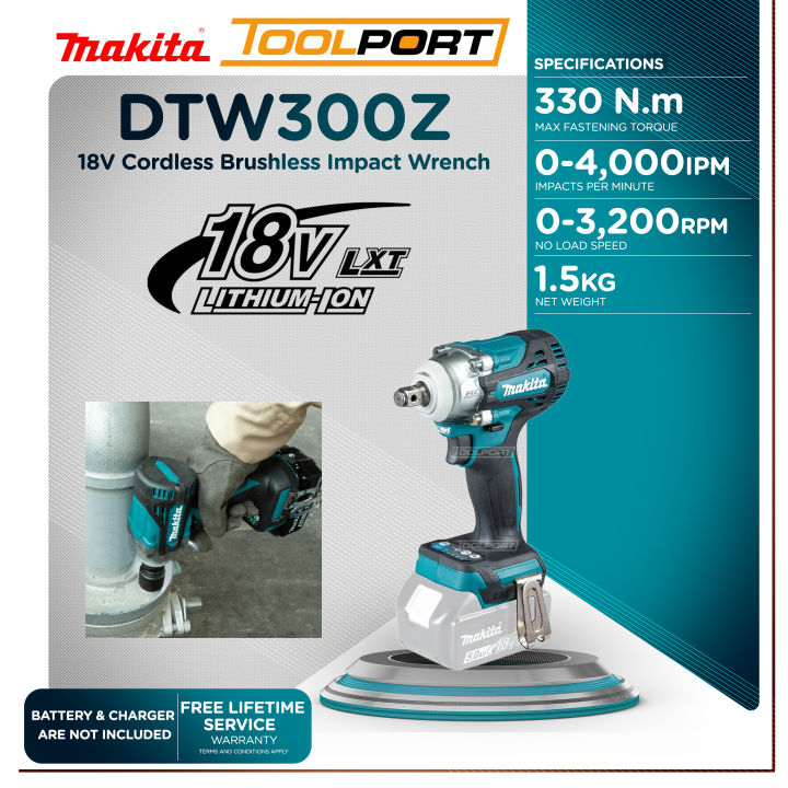 Makita DTW300Z Cordless Brushless Impact Wrench 12.7mm 330 N.m (240ft.lb) 18V LXT (Bare Tool ...