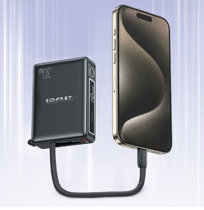 Awei P87K 10000mAh 30W PowerBank Built-In Cable Power Bank Portable ...
