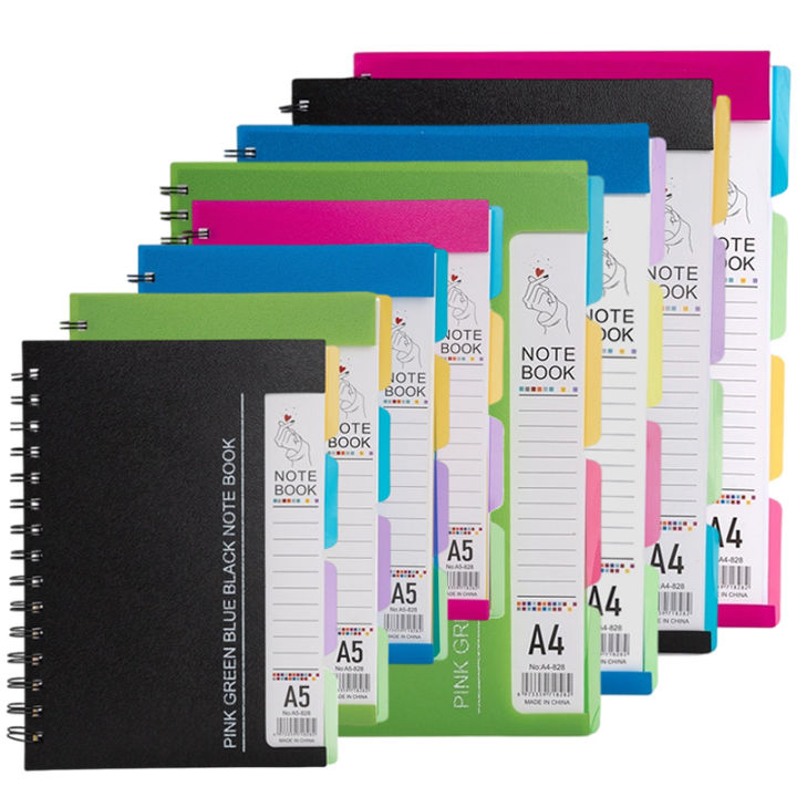 96-Sheet Spiral Notebook with 4 Divider Pages A4/A5 Sizes Lined Pages ...