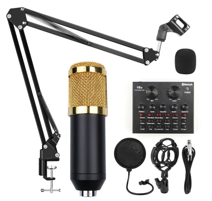 V8 Sound Card Audio Interface External USB Live Broadcast Microphone ...