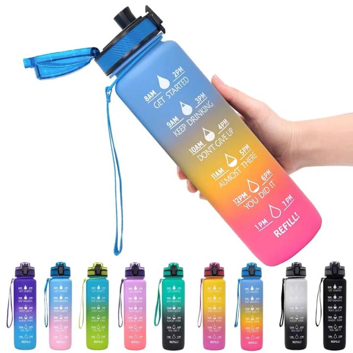 1L Motivational Water Bottle with Time Marker & Straw-BPA Free Locking Flip-Flop Lid #9 | Lazada PH