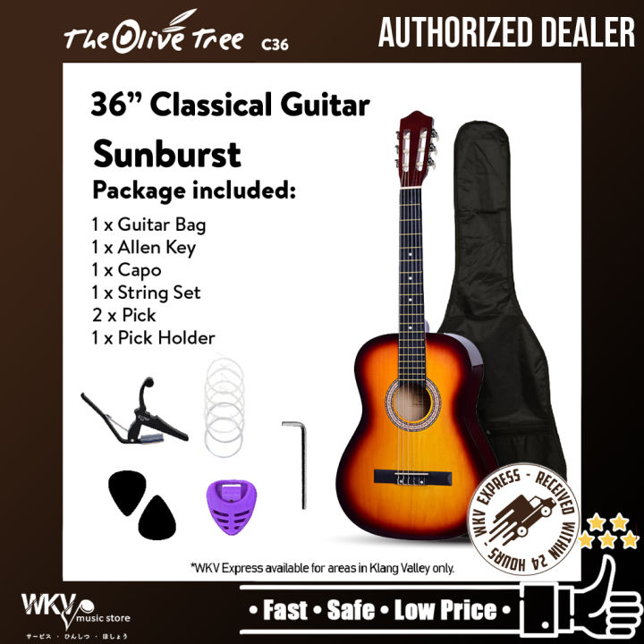 The Olive Tree C36 36 Inch Nylon Full Size Classical Guitar for ...