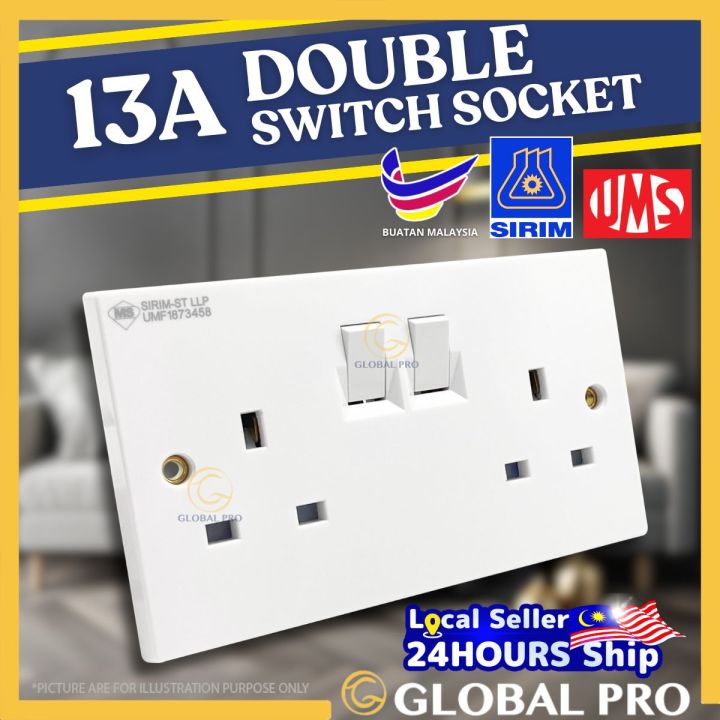 [SIRIM] UMS 13A Double Socket Suis Soket Plug 3 Pin 13A Wall Switch ...