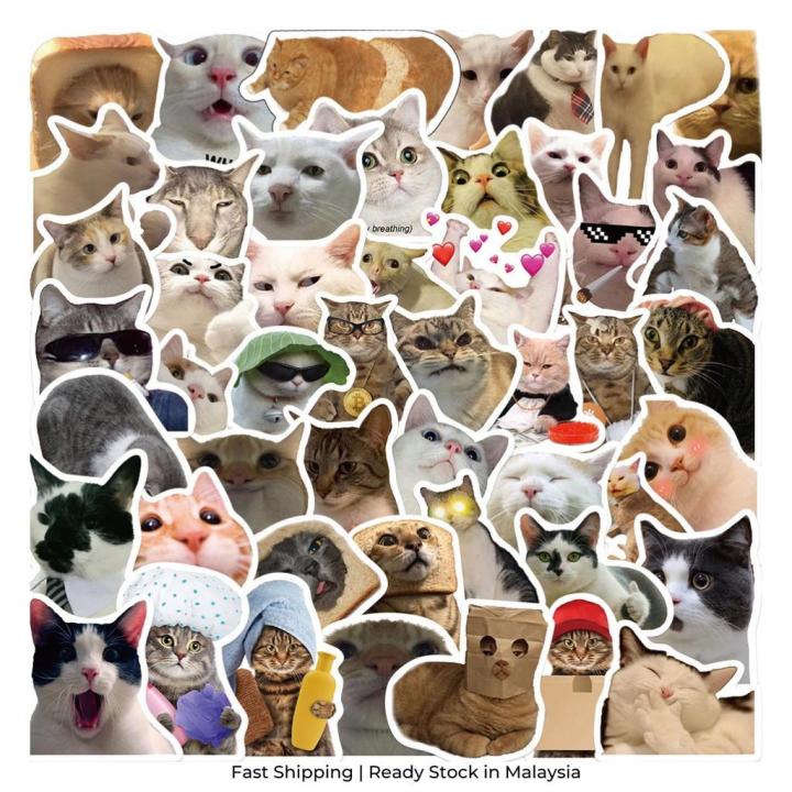 50pcs Cat Funny Memes Label Deco Sticker Notebook Style Cute