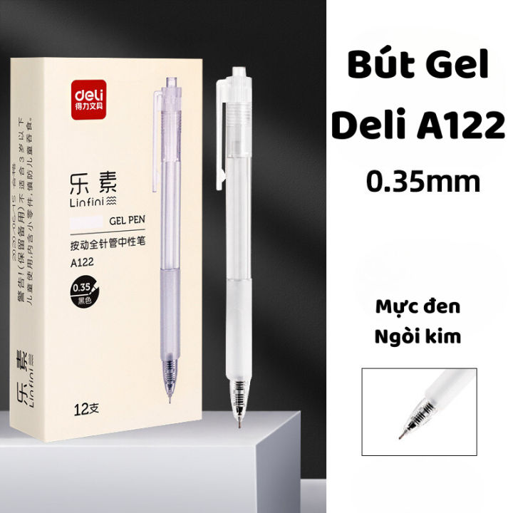 Bút Gel ngòi kim 0.35mm Deli A122 Bút ngòi nhỏ thân trong có đêm tay ...