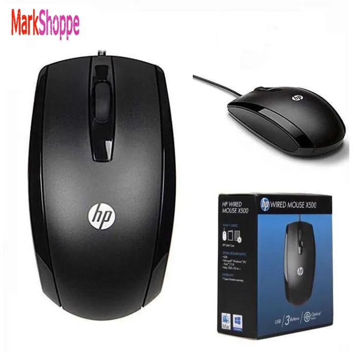 Mark HP X500 Optical Wired USB Mouse Black 3 Buttons 7 8 10 Mac USB ...