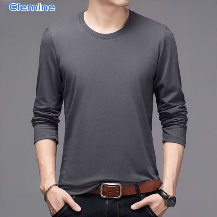 Clemine เสื้อยืดแขนยาวสีล้วนสำหรับผู้ชาย | Lazada.co.th