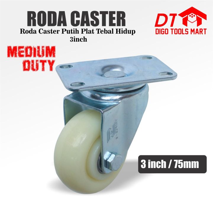 Roda Caster Putih Nilon Hidup Tebal non Rem 3 Inci Medium Duty | Lazada ...