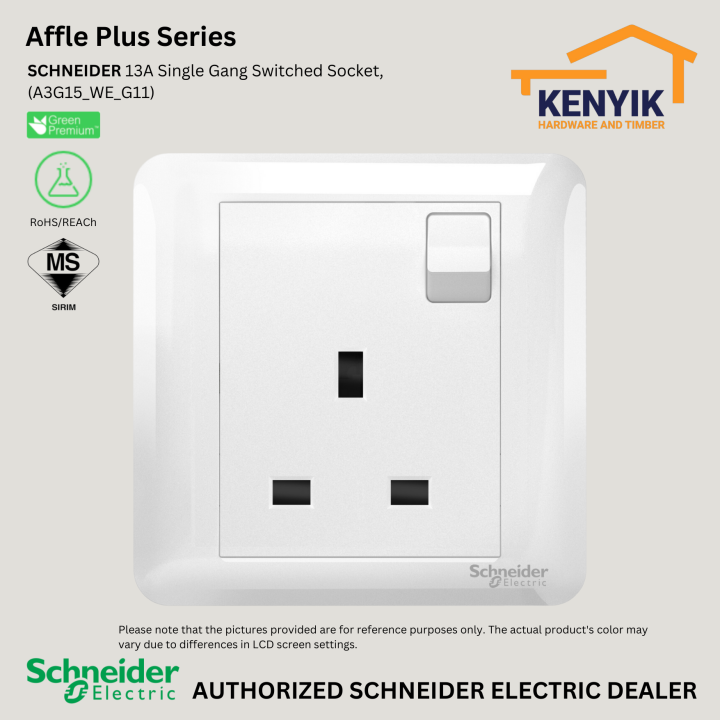 SCHNEIDER 13A Single Gang Switched Socket (Affle Plus Series) (A3G15_WE ...