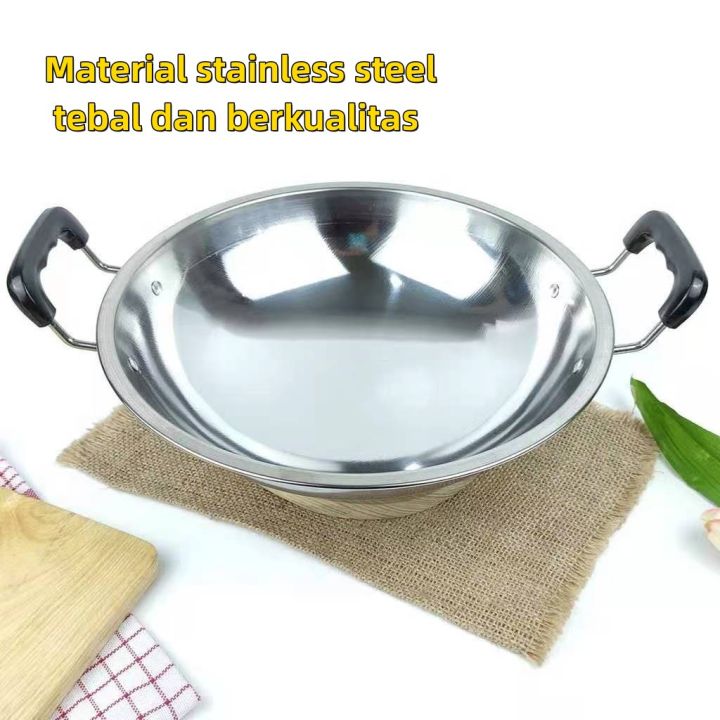 Wajan stainless gagang 2 kuali stainless wajan premium tebel promo nasi goreng alat dapur alat ...