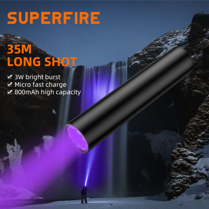 SUPERFIRE S11-H UV Flashlight 395nm blacklight Mini Rechargeable LED ...