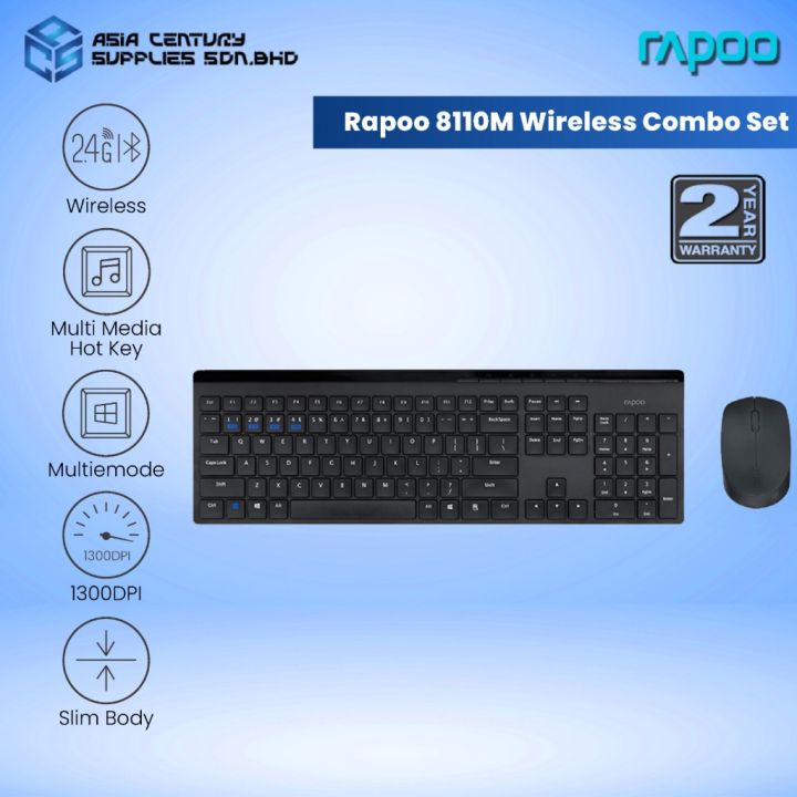 Rapoo 8110M Multi-Mode Wireless Bluetooth Keyboard/Mouse Combo Set 2 ...