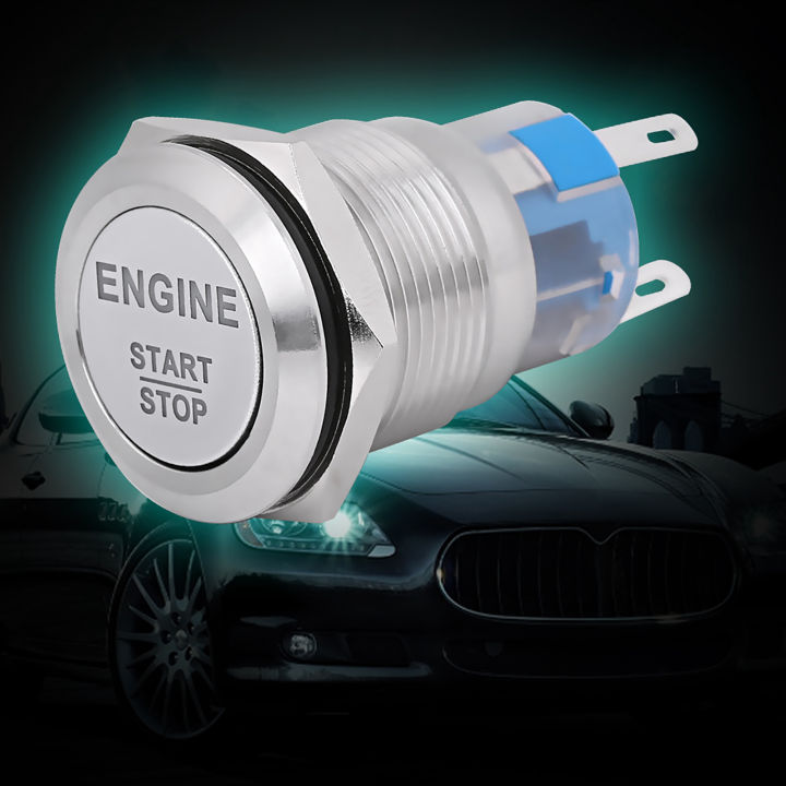 ปุ่มเครื่องยนต์สวิตช์ปุ่มกด Start Stop Engine Mobil LED สีขาว12V ...