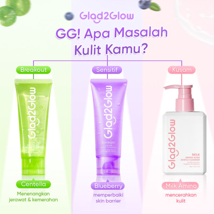 [100% Ori] Glad2Glow Face Wash Glad2Glow Blueberry Ceramide Low pH Gel ...